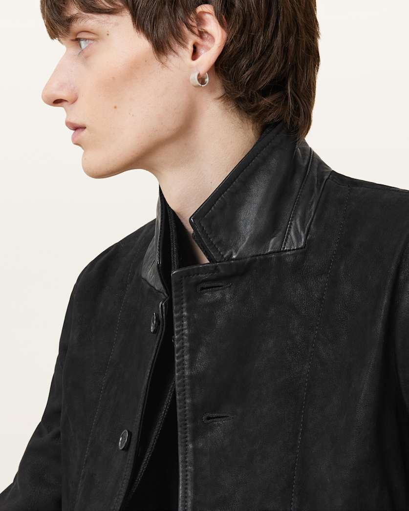 Survey Double Layered Leather Blazer Black | ALLSAINTS